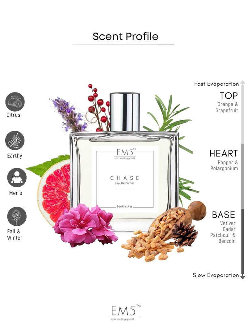 EM5™ Chase Perfume EDP Spray for Men | Citrus Woody Spicy Fragrance Ac ...