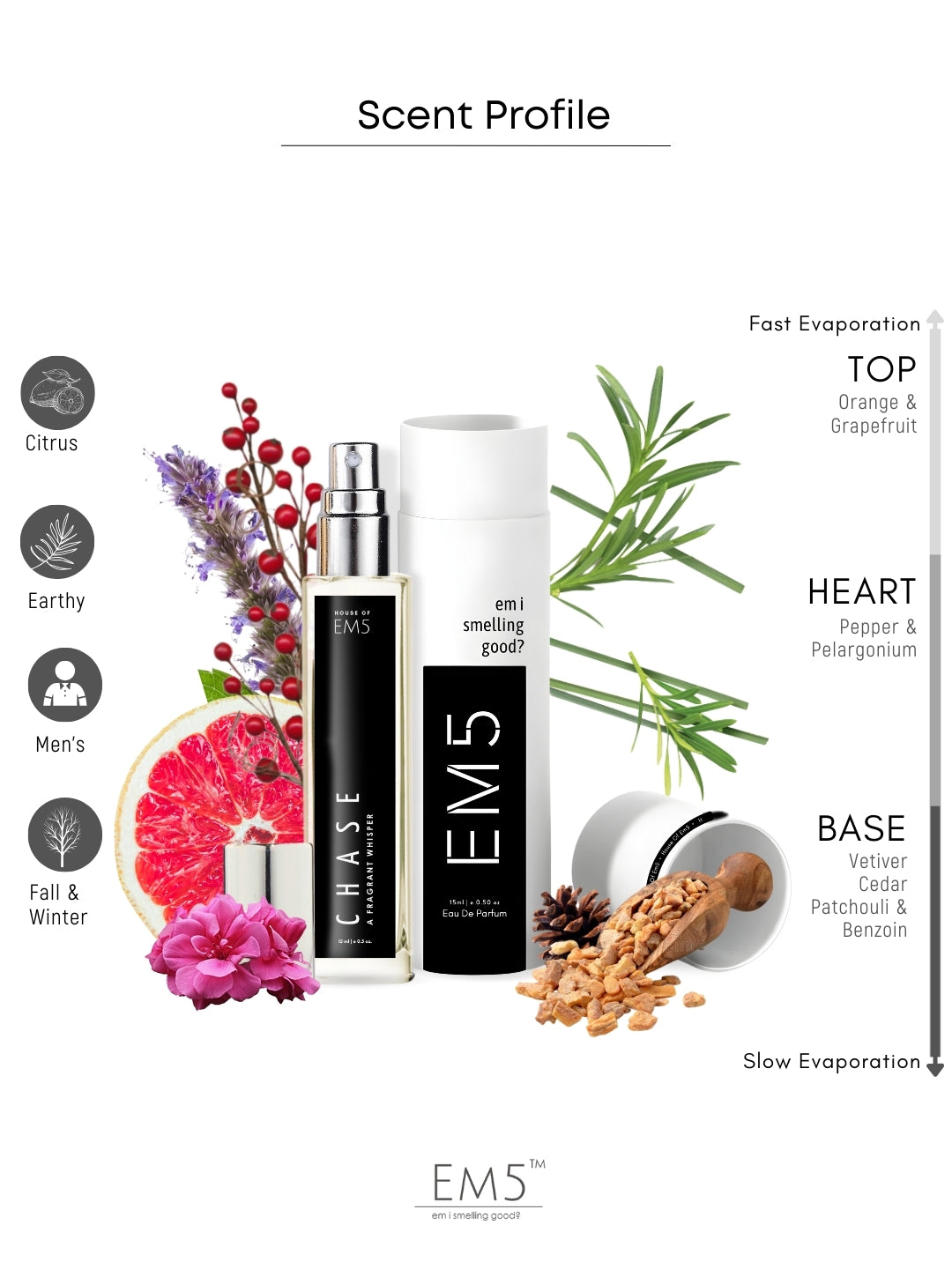 EM5™ Chase Perfume for Men | Eau De Parfum Spray | Citrus Woody Spicy ...